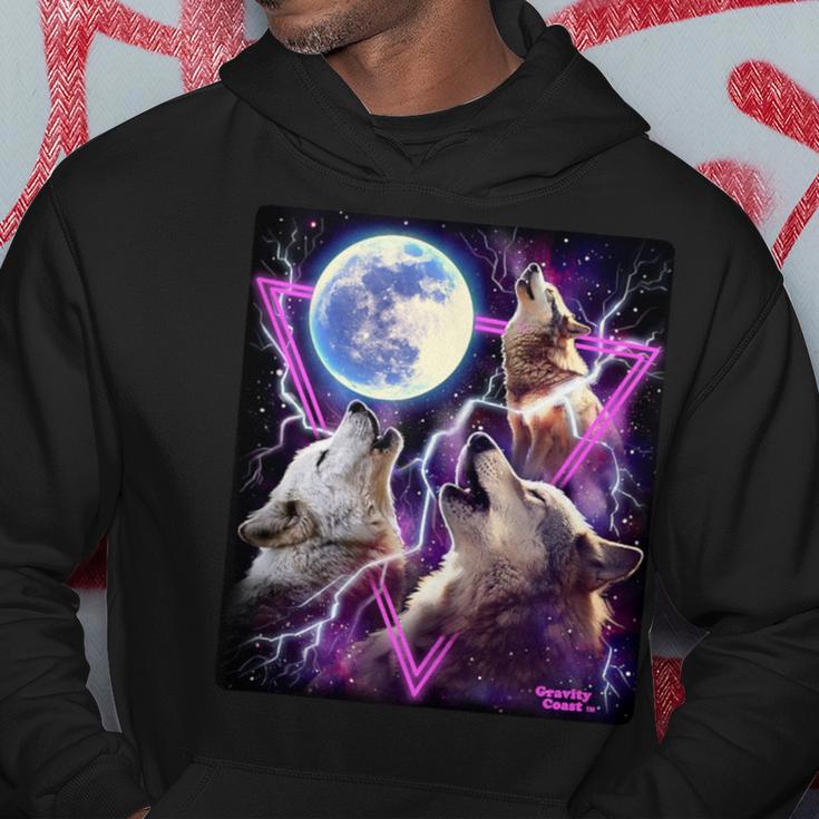 Epic Three Wolves Howling At The Moon 80'S Poster Style Wolf Hoodie ...
