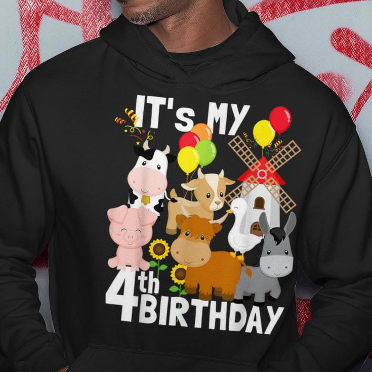 Farm Animals 4 Year Old It's My 4Th Birthday Party Farm Hoodie - Monsterry