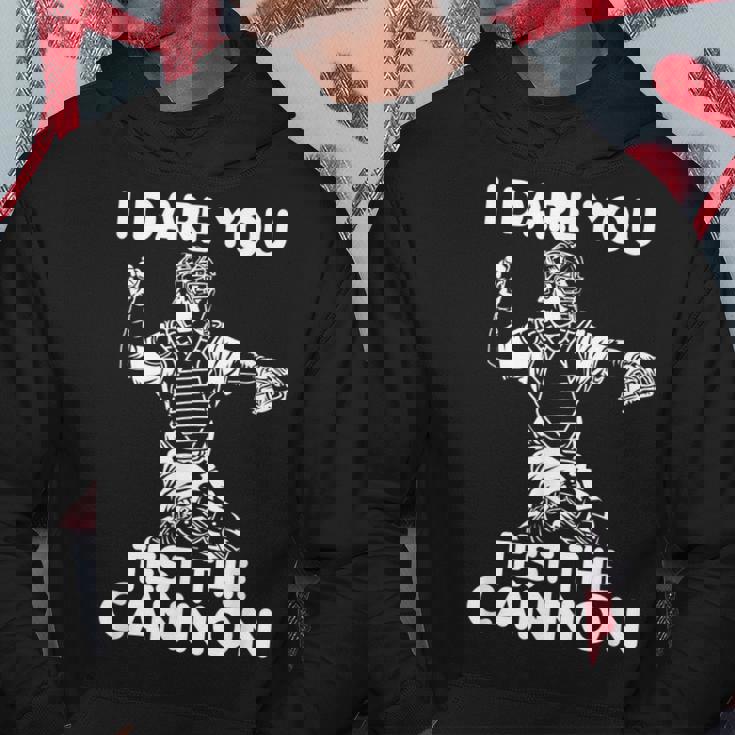 Baseball Softball Catcher Test The Cannon I Dare You Hoodie - Monsterry