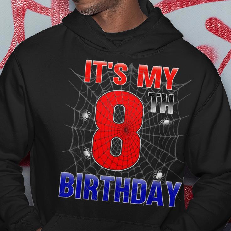 Spider Web 8 Year Old It's My 8Th Birthday Boy Hoodie - Monsterry
