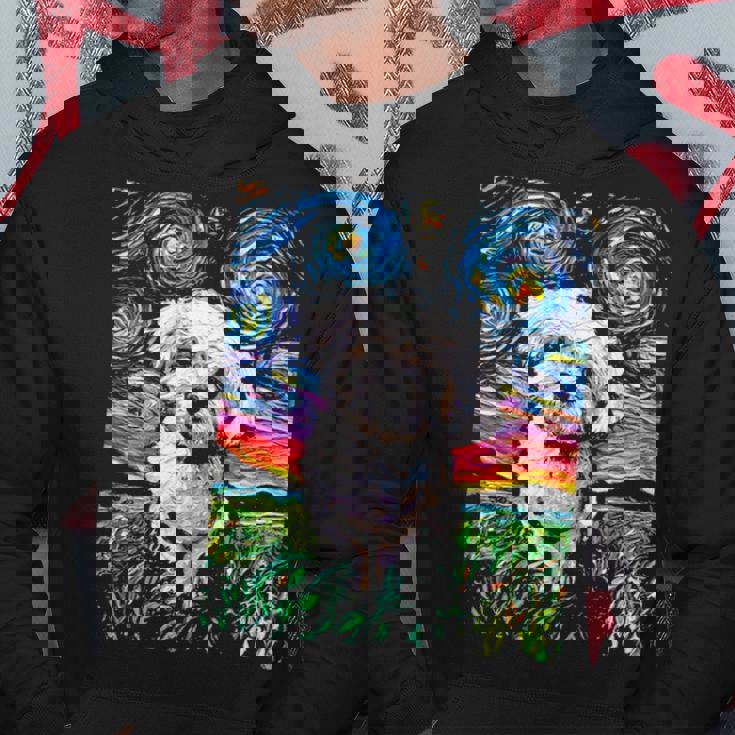 Maltipoo Starry Night White Maltese Poodle Dog Art By Aja Hoodie | Mazezy