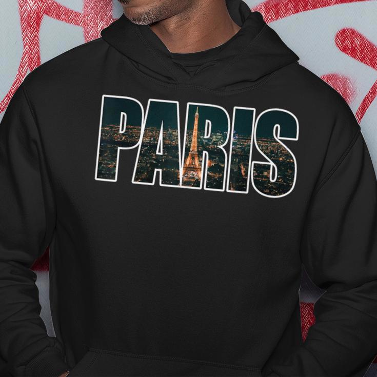 Paris France Night Skyline Urban Photography Font Hoodie - Monsterry