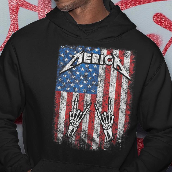 Rock Sign Heavy Metal 4Th Of July Us Flag Merica For Men Hoodie | Mazezy