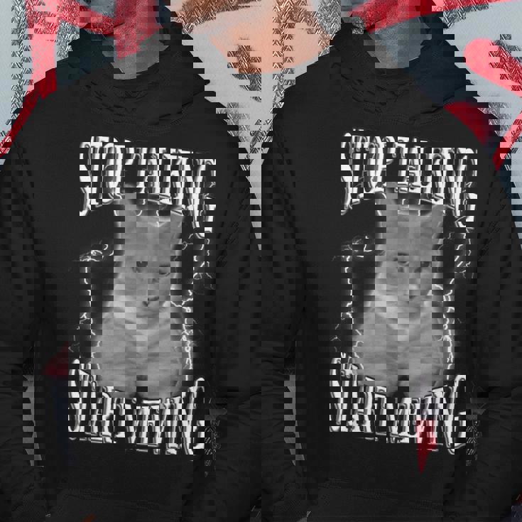Stop Talking Start Mewing Looksmaxing Meme Cat Trendy Hoodie - Seseable