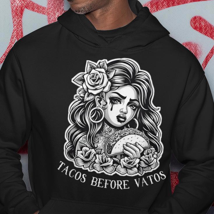 Tacos Before Vatos Sad Chola Latina Chicana Floral Hoodie - Seseable