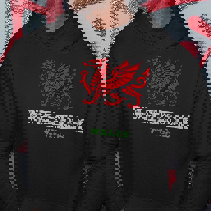 Wrexham Wales Welsh Dragon Flag Vintage Hoodie | Mazezy
