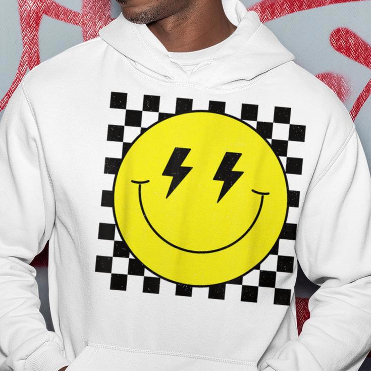 Checkered Lightning Eyes Yellow Smile Face Happy Face Hoodie - Monsterry