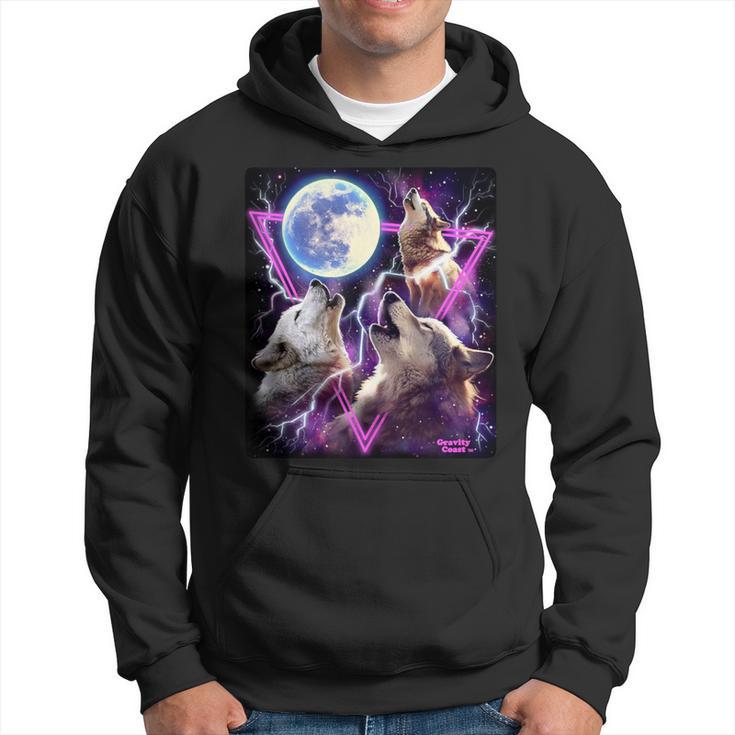 Epic Three Wolves Howling At The Moon 80'S Poster Style Wolf Hoodie ...