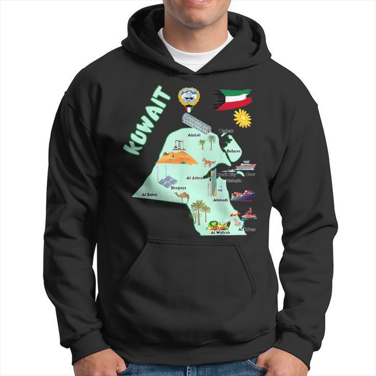 Kuwait Map Tourist Attractions Cities Flag Hoodie - Monsterry