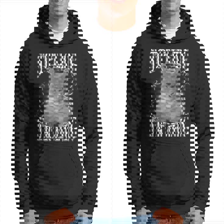 Stop Talking Start Mewing Looksmaxing Meme Cat Trendy Hoodie - Seseable