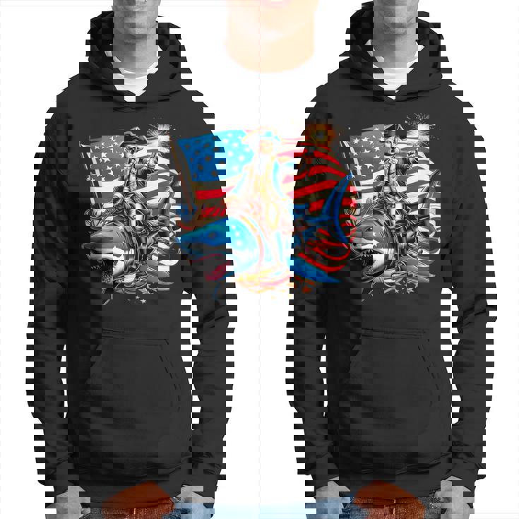 Washington Riding Shark July 4Th American Flag Sharks Hoodie | Mazezy
