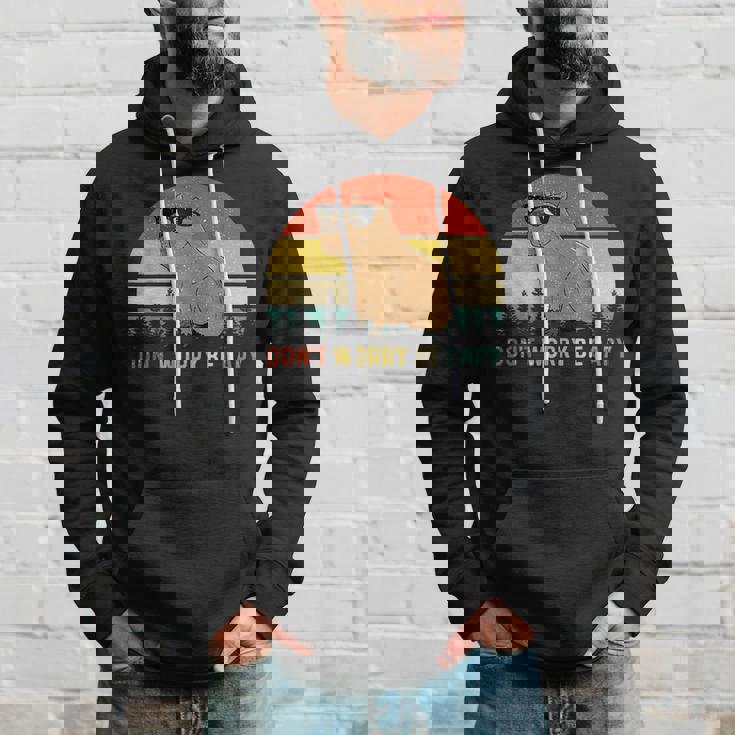 Cool Capybara Don't Worry Be Cappy Vintage Rodent Meme Hoodie ...