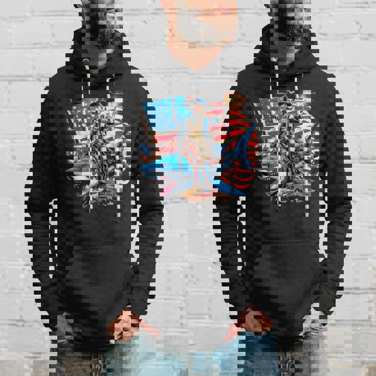 Washington Riding Shark July 4Th American Flag Sharks Hoodie | Mazezy