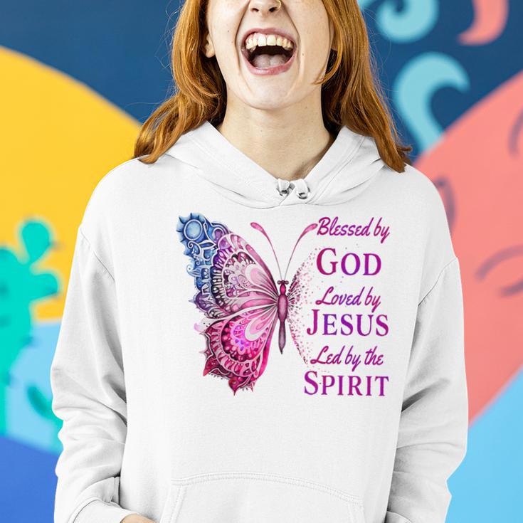 Blessed By God Loved By Jesus Pink Butterfly Christian Women Hoodie ...