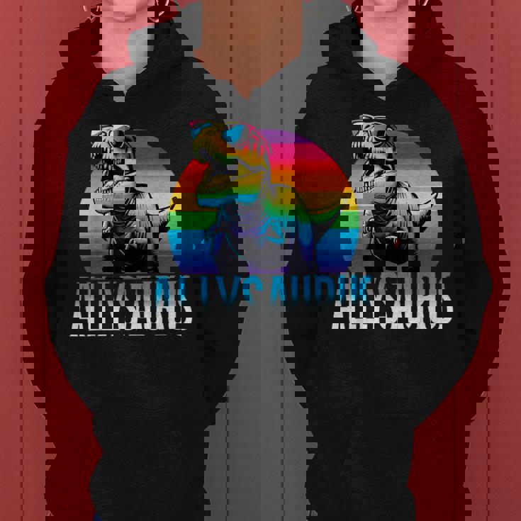 Allysaurus Dinosaur T-Rex Rainbow Flag Lgbt-Q Pride Month Women Hoodie ...