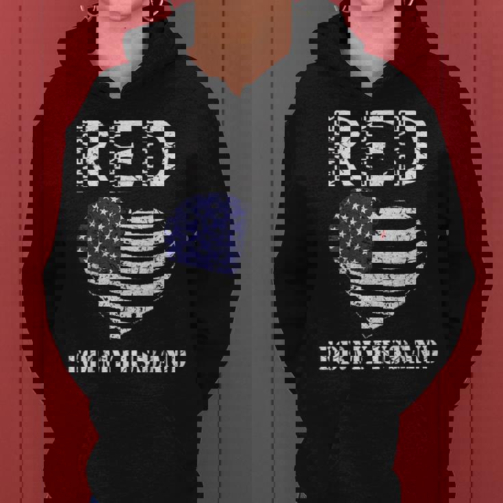 Red Friday For My Deployed Husband Military Wife Heart Flag Women Hoodie - Monsterry