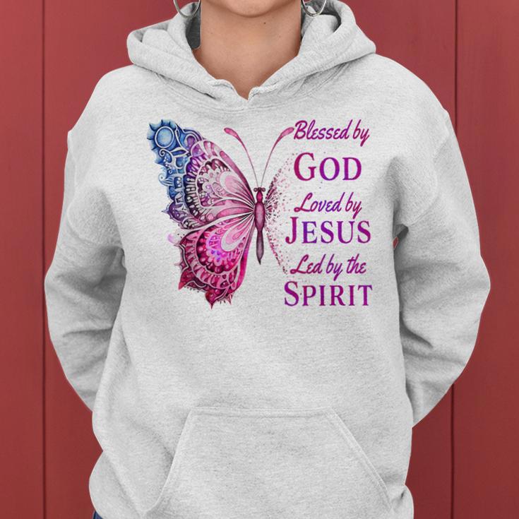 Blessed By God Loved By Jesus Pink Butterfly Christian Women Hoodie ...