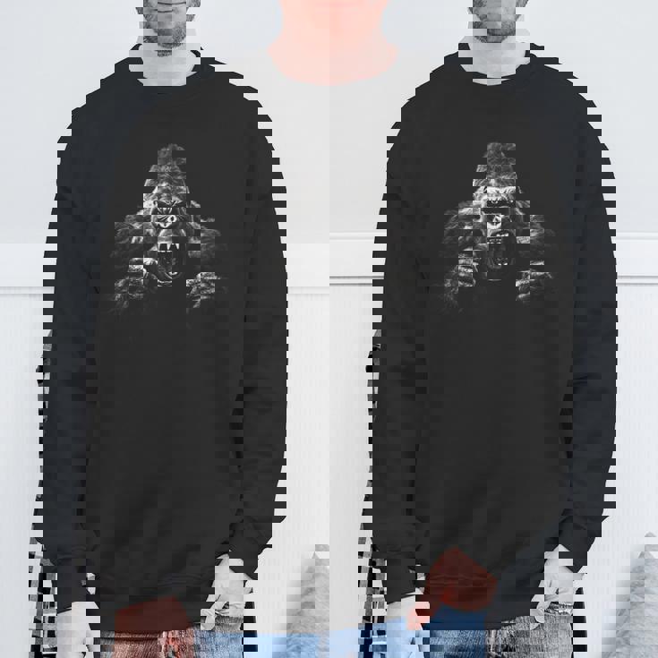 Gorilla Face Angry Growling Scary Silverback Gorilla Sweatshirt - Seseable