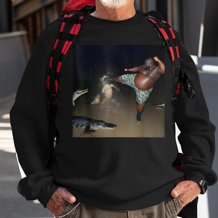 Man Kick Alligator In Swamp Oddly Specific Meme Sweatshirt - Seseable