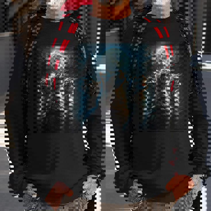 Three Cats Howl Moon Animal Meme Sweatshirt - Seseable