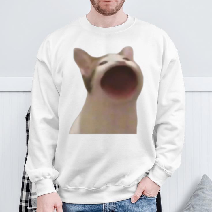 Wide Mouth Cat Meme Popping Cat Meme Singing Cat Meme Sweatshirt ...