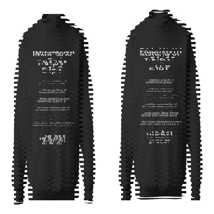 Total Solar Eclipse Plattsburgh Ny New York 2024 Facts Merch Sweatshirt ...