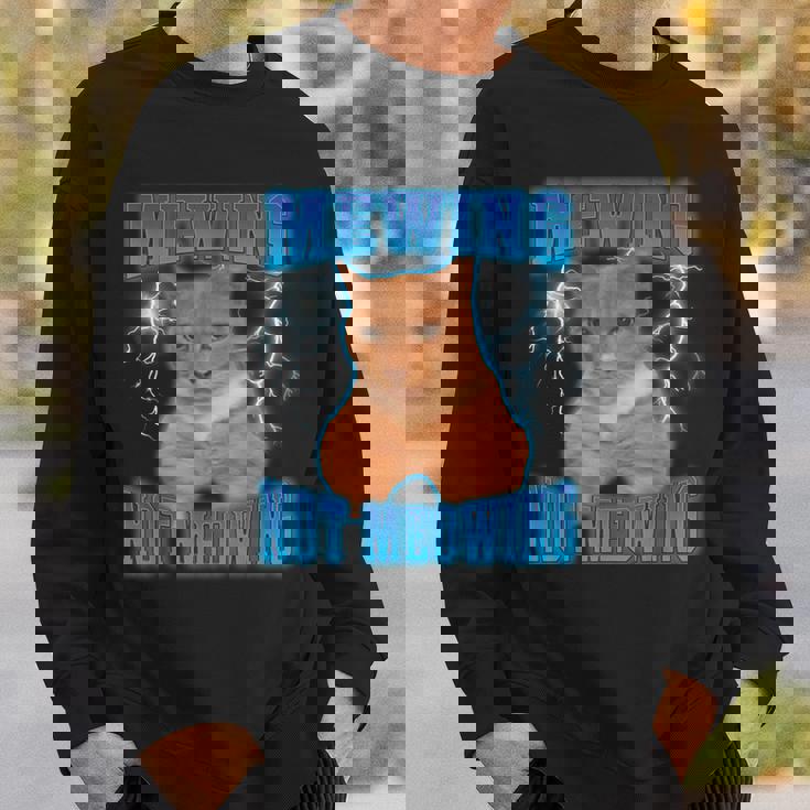 Cat Mewing Meme Cat Mewing Not Meowing Sweatshirt - Monsterry