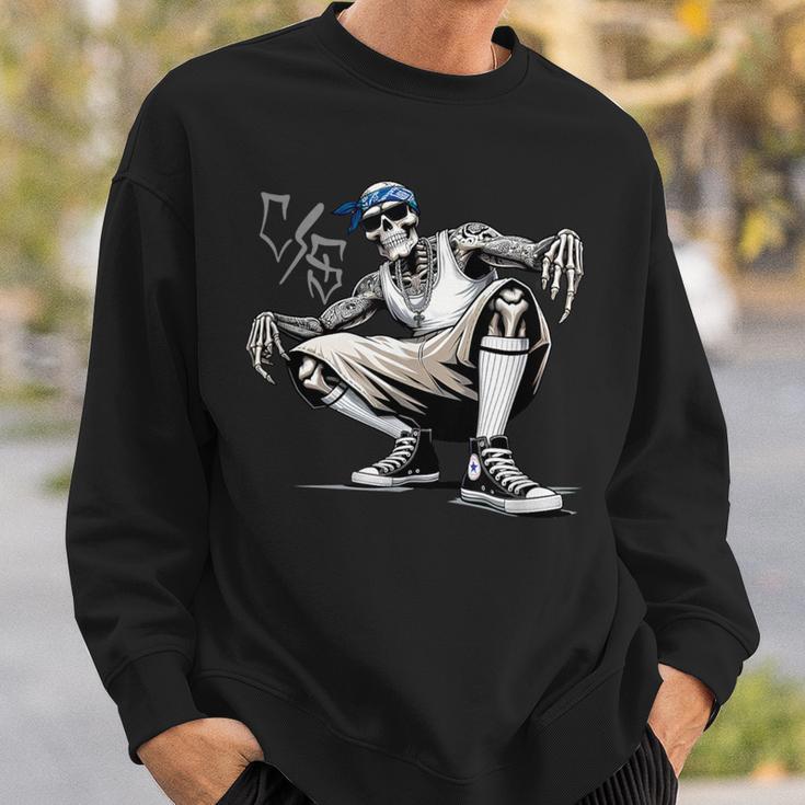 Cholo Chicano Homie Cool Mexican Gangster Skeleton Con Safos Sweatshirt ...