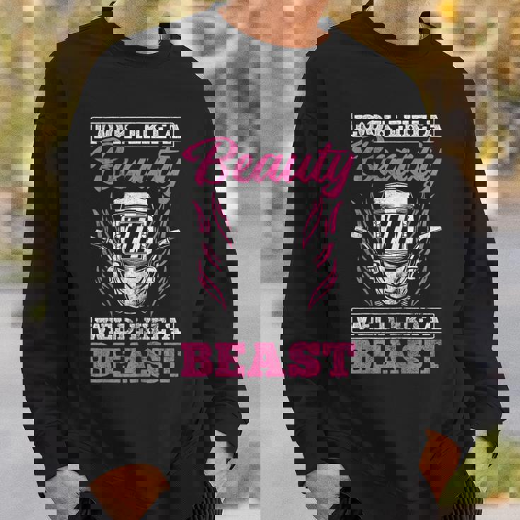 Looks Like A Beauty Weld Like A Beast Welder Welding Sweatshirt - Monsterry