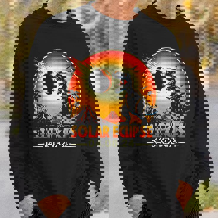 Solar Eclipse 2024 Trex Wearing Solar Eclipse Glasses Sweatshirt | Mazezy
