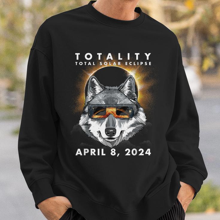 Solar Eclipse 2024 Wolf Wearing Eclipse Glasses Sweatshirt - Seseable