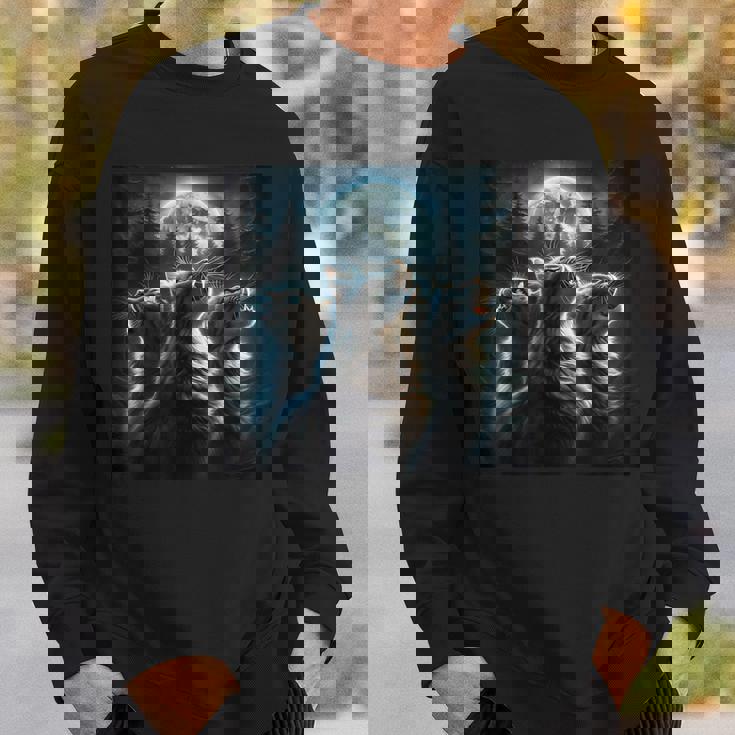 Three Cats Howl Moon Animal Meme Sweatshirt - Seseable