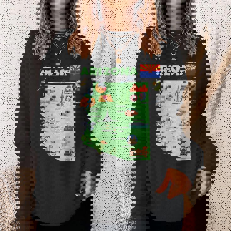 Arizona State Map Us Tourist Attractions Cities Flag Sweatshirt - Monsterry