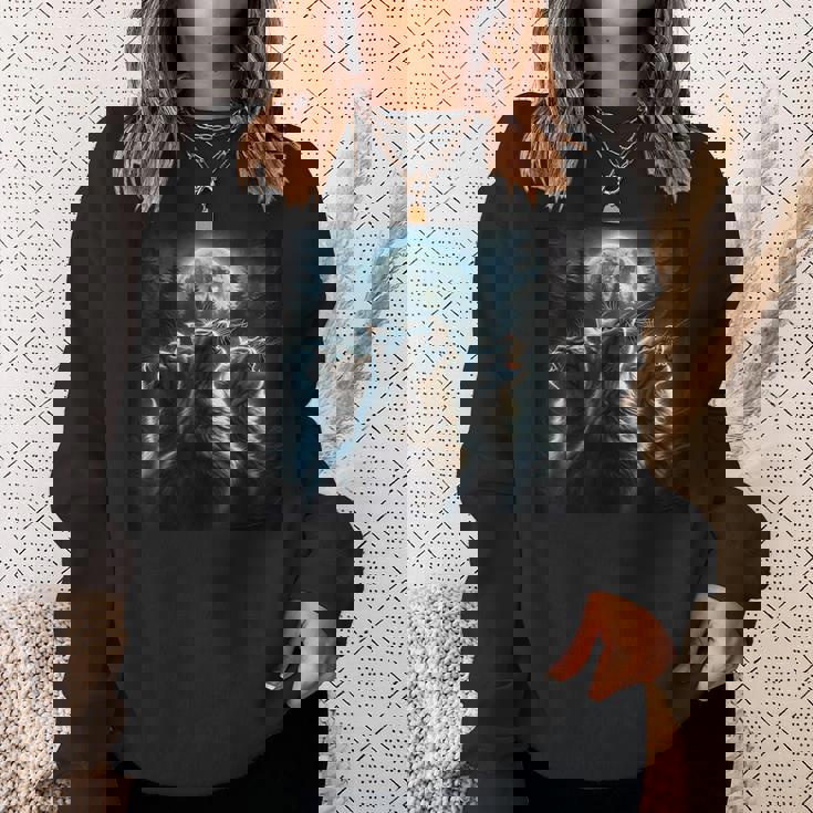 Three Cats Howl Moon Animal Meme Sweatshirt - Seseable