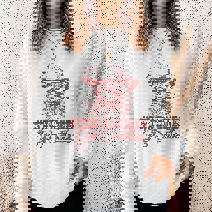 Even Baddies Get Saddies Cowboy Raccoon Meme Western Sweatshirt - Monsterry