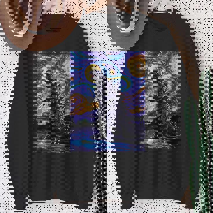 Retro Japanese Kaiju Monster Starry Night Parody Sweatshirt | Mazezy