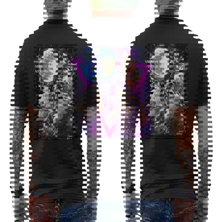 Epic Three Wolves Howling At The Moon 80'S Poster Style Wolf Men's T ...