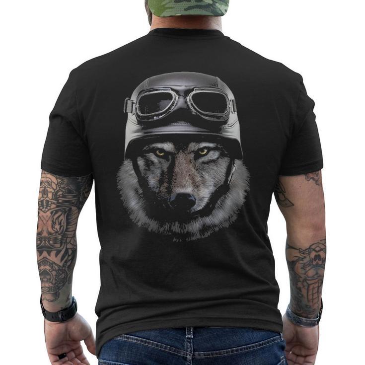 Wolf Biker In Motorcycle Helmet Men's T-shirt Back Print | Mazezy
