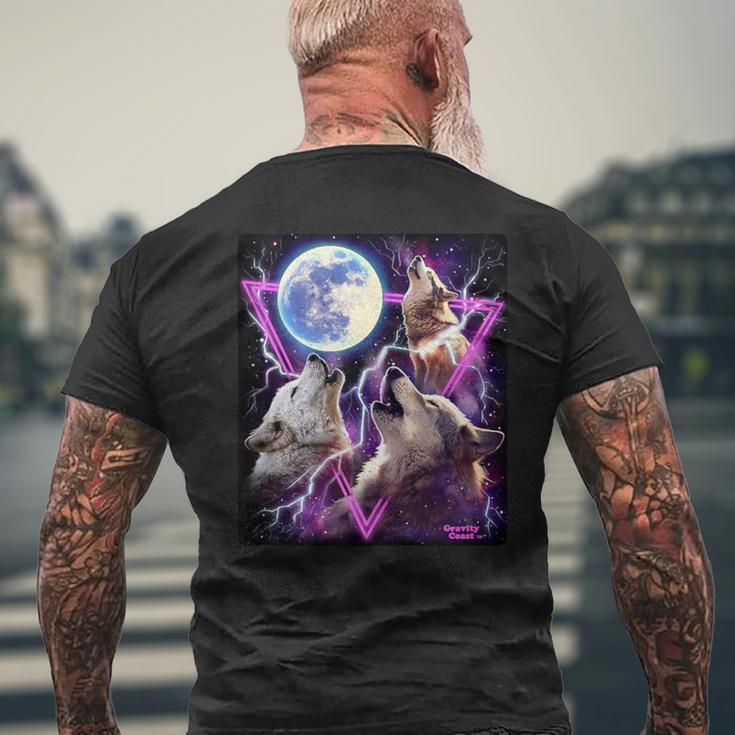 Epic Three Wolves Howling At The Moon 80'S Poster Style Wolf Men's T ...