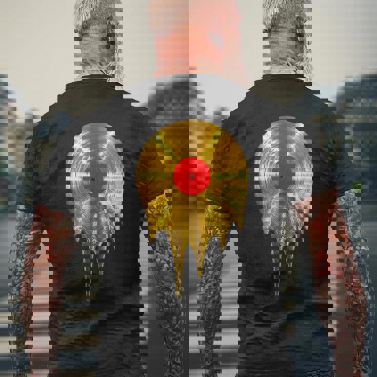 Melting Vinyl Record Gold Men's T-shirt Back Print - Monsterry