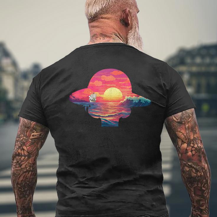 Straw Hat Sunset Pirate Ship Custom Anime Style Men's T-shirt Back ...