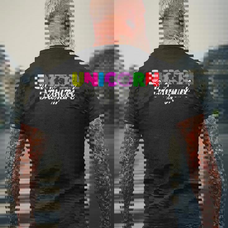 Unicorn Bodyguard Unicorn Security Costume For Dad Daughter Men's T-shirt Back Print - Monsterry