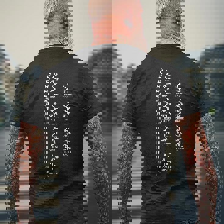 Vintage Japanese Letter Samurai Katana Sword Warrior Men's T-shirt Back ...