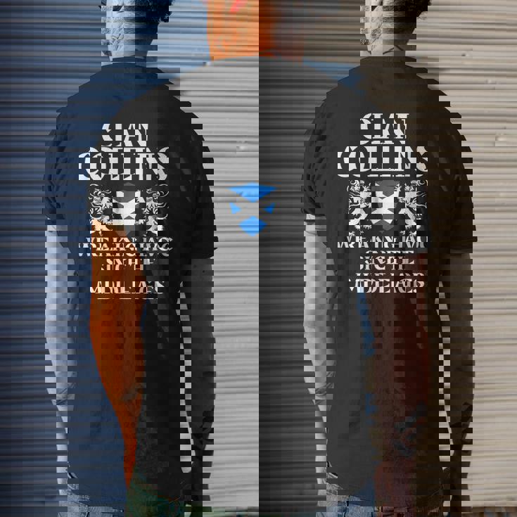 Clan Collins Scottish Family Kilt Tartan Lion Name Mens Back Print T ...