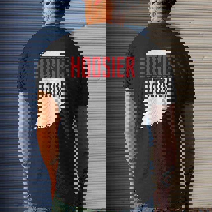 Hoosier Daddy Indiana State Map Mens Back Print T-shirt | Mazezy