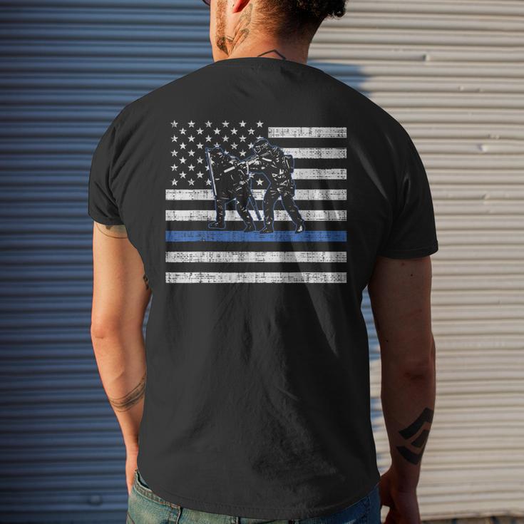 Thin Blue Line Swat Team Us Flag American Police Men's T-shirt Back ...