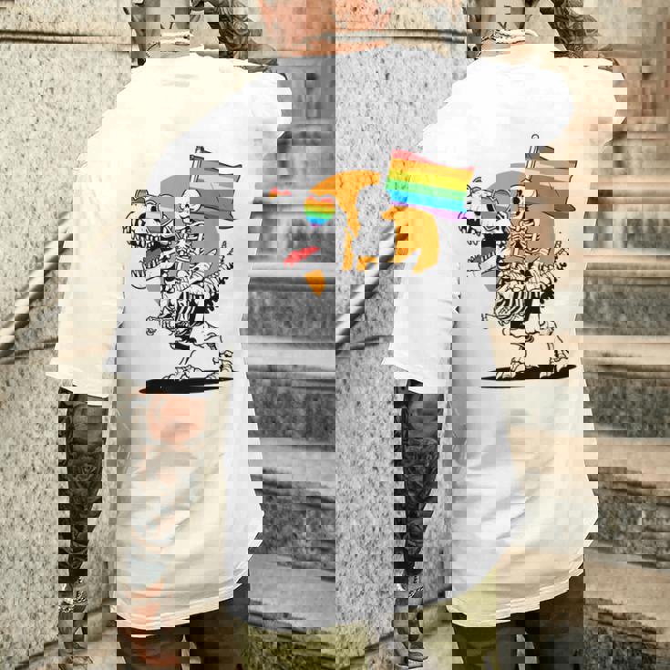 Lgbt T Rex Dinosaur Skeleton Gay Pride Men's T-shirt Back Print | Mazezy