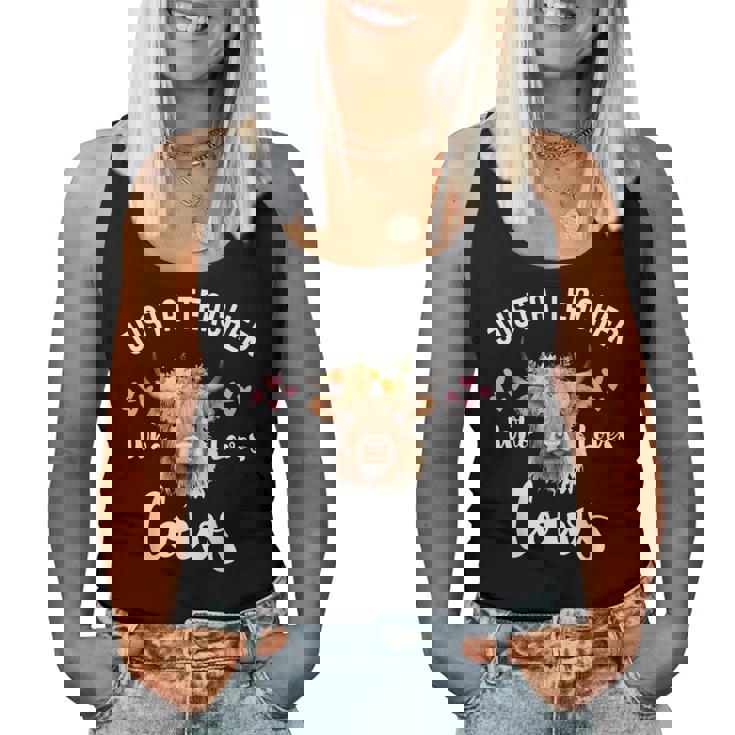 Just A Teacher Who Loves Cows Cute Highland Cow Women Tank Top - Seseable