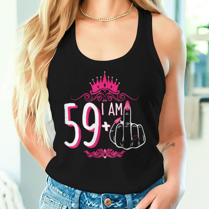 I Am 59 Plus 1 Middle Finger Pink Crown 60Th Birthday Women Tank Top ...