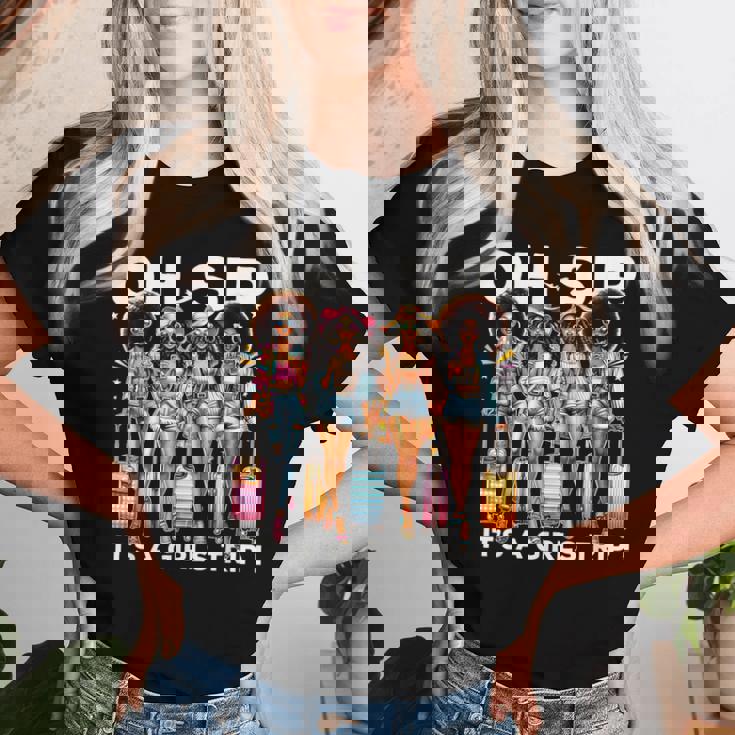 Oh Sip It's A Girl's Trip 2024 Black Woman Bestie Matching Women T-shirt - Monsterry